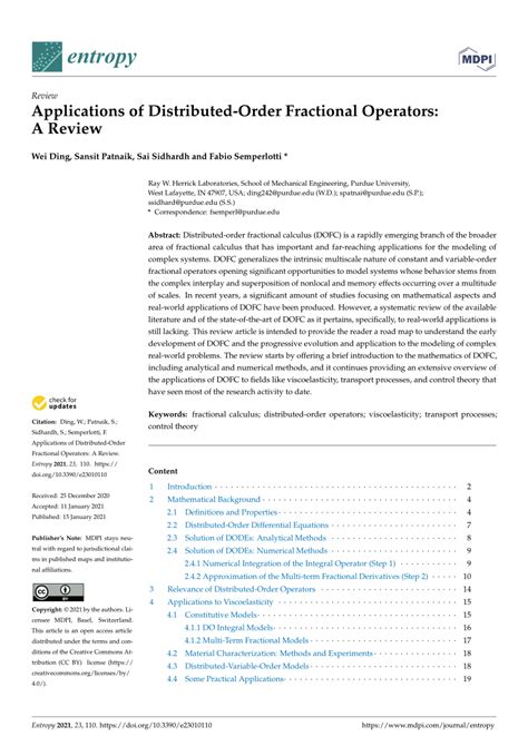 Pdf Applications Of Distributed Order Fractional Operators A Review