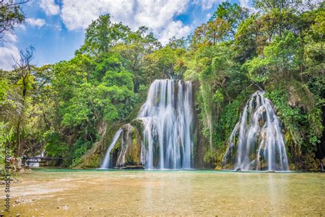 Amazing Crystalline Blue Water Of Tamasopo Waterfalls At Huasteca