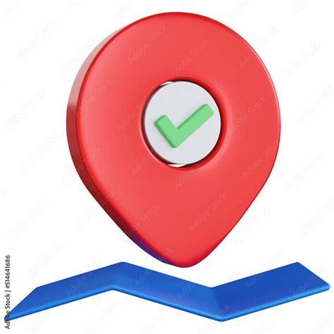 D Rendering Pin Pointer Check Mark With Map Below Isolated Stock Illustration Adobe Stock