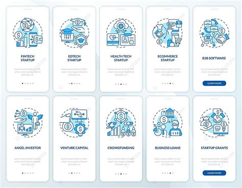 Bluethemed Onboarding Mobile App Screens Set For Funding It Startup Industries Vector Online