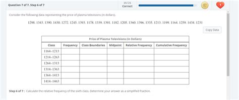 consider the following data representing the price of
