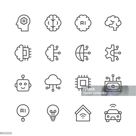 인공 지능 라인 아이콘 편집 가능한 획 완벽한 픽셀 모바일 및 웹용 Ai 뇌 칩 코딩 데이터 엔지니어링 생성 예술 Gpu 기계