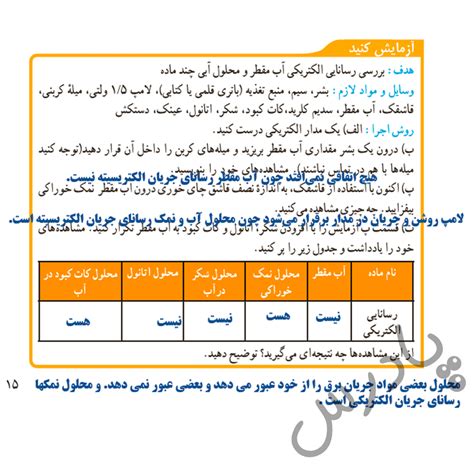 جواب ازمایش کنید صفحه 15 علوم نهم پادرس