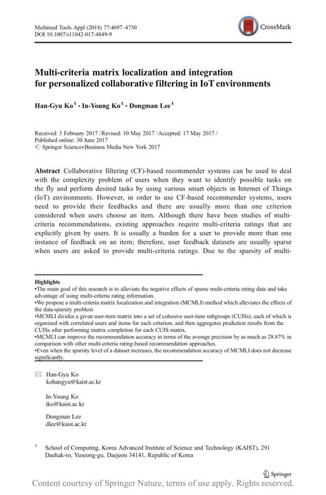 Multi Criteria Matrix Localization And Integration For Personalized Collaborative Filtering In