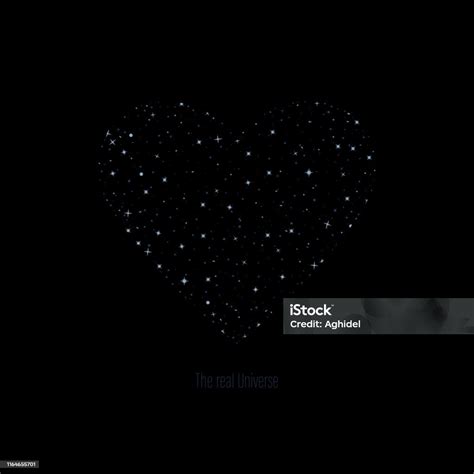 실제 우주 텍스트입니다 사랑 개념 회색과 파란색 별과 심장 모양 티셔츠 배너 포스터 초대장 전단지 현수막을위한 간단한 인쇄 디자인 검은 배경에 밤 별이 빛나는 하늘 T