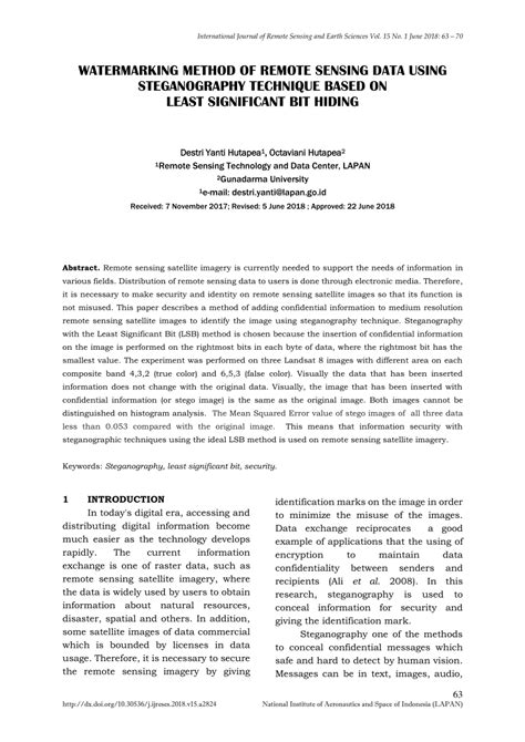 Pdf Watermarking Method Of Remote Sensing Data Using Steganography