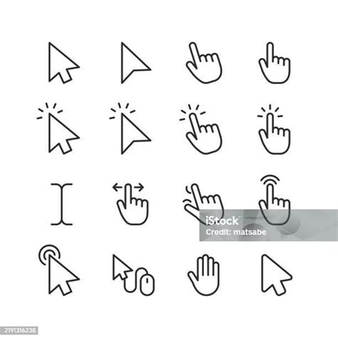 Mouse Cursors And Pointers Linear Style Icon Set Onscreen Navigation And User Interactions