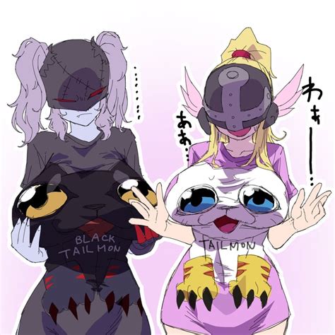 Angewomon Tailmon Ladydevimon And Blacktailmon Digimon Drawn By