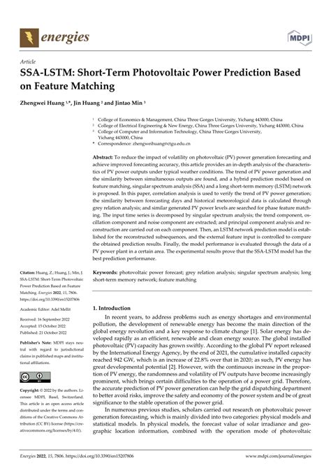 PDF SSA LSTM Short Term Photovoltaic Power Prediction Based On