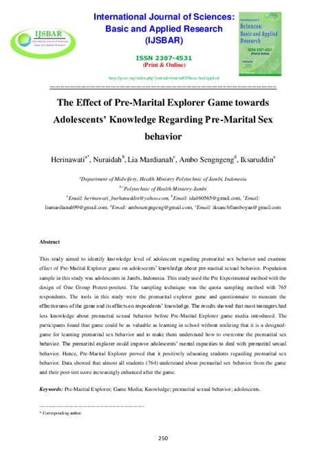 Pdf The Effect Of Pre Marital Explorer Game Towards Adolescents