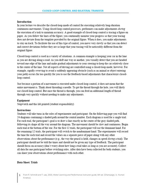 Lab 2 Closed Loop And Bilateral Transfer Pdf Feedback Cognitive