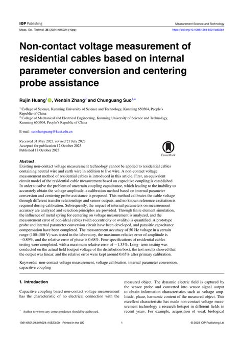 Non Contact Voltage Measurement Of Residential Cables Based On Internal Parameter Conversion And