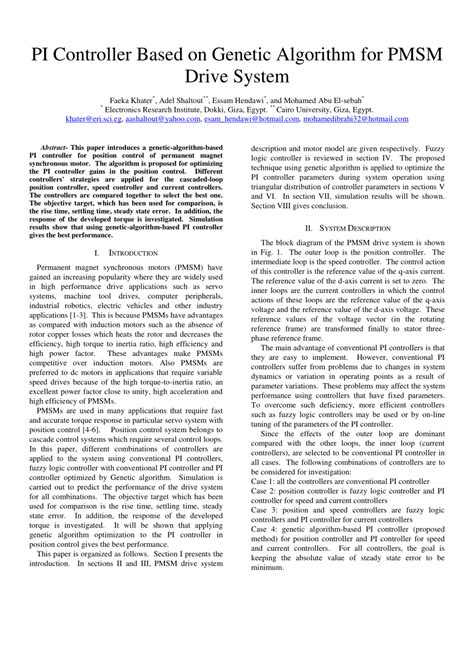 Pdf Pi Controller Based On Genetic Algorithm For Pmsm Drive System