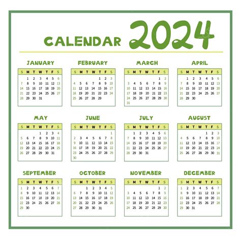 2024 달력 녹색 간단한 스타일 벡터 2024년 달력 단순한 Png 일러스트 및 벡터 에 대한 무료 다운로드 Pngtree
