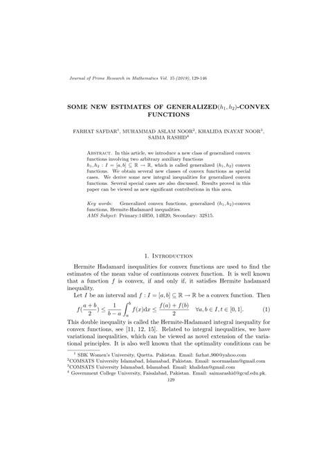 Pdf Some New Estimates Of Generalized H1 H2 Convex Functions