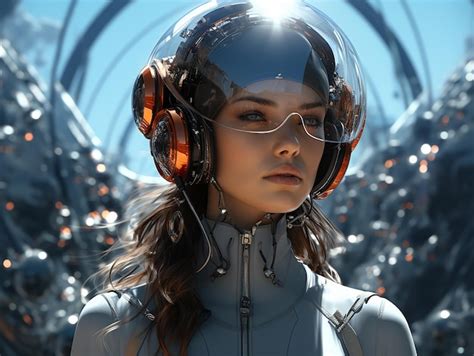 Premium Ai Image Robot Girl In A Quantum Suit Against A Chrome Dome Premium Ai Image Robot Girl In A Quantum Suit Against A Chrome Dome