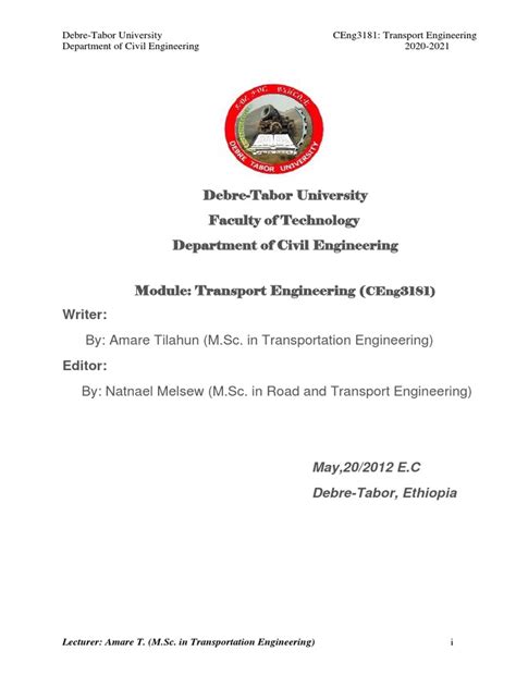 Transport Engineering Lecture Notes 2020 Pdf Transport Visual Perception