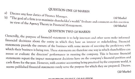 Solved Question One 20 Marks A Discuss Any Four Dutics Of