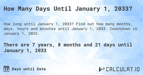 How Many Days Until January 1 2033 Calculatio