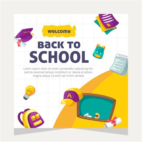 학교 소셜 미디어 게시물로 돌아가기 템플릿 디자인 프리미엄 벡터