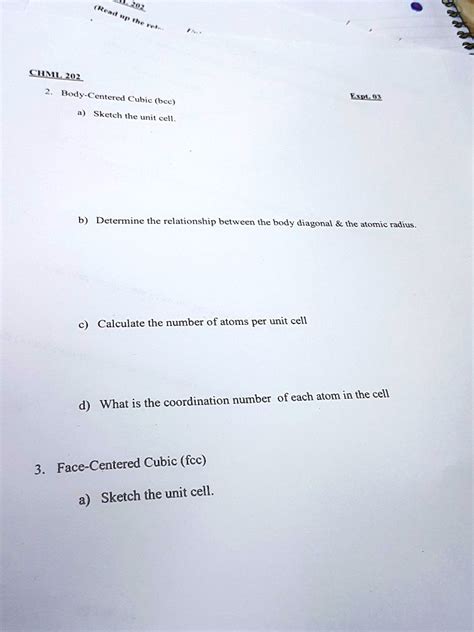 Solved Ciail202 Body Centered Cubic Bee Sketch The Unit Cell Expl Qi Determine The