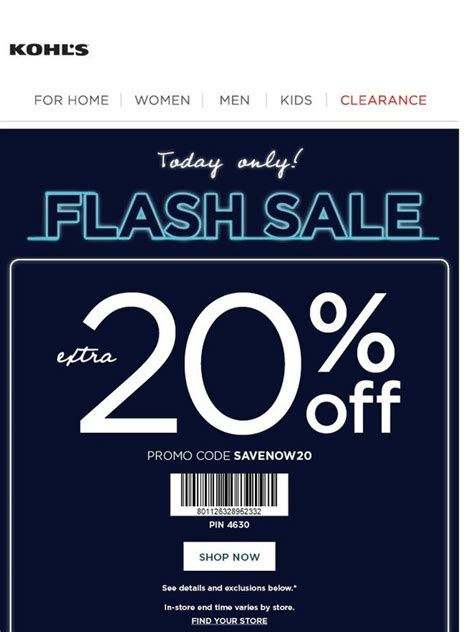 Kohls 20 Off Flash Sale Fantastic Savings In Store And Online