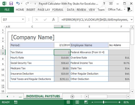 Pay Stub Template With Calculator PDF Template