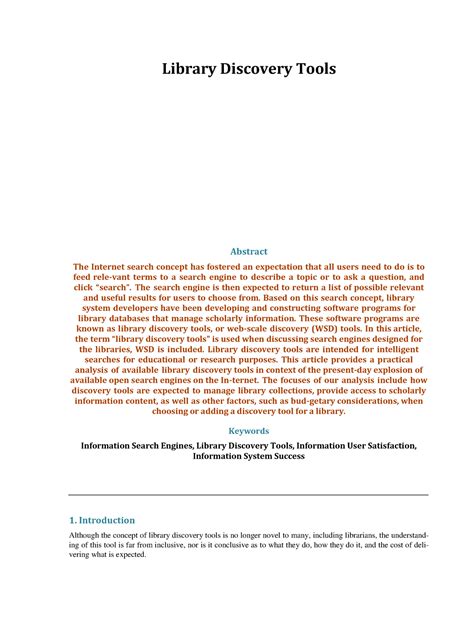 Library Discovery Tools Library Discovery Tools Abstract The Internet Search Concept Has