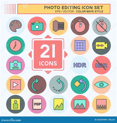 Photo Editing Icon Set Suitable For Web Interface Symbol Color Mate Style Simple Design