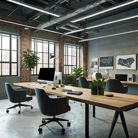 Modern Office Space With Desktop Computers Using Cuttingedge Technology Premium Ai Generated Image