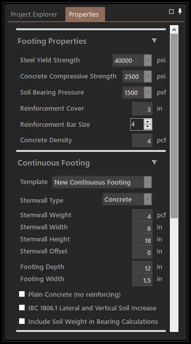 vitruvius continuous footing design module strucalc support