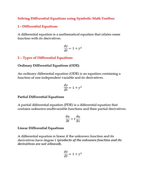 Solving Differential Equations Using Symbolic Math Toolbox Pdf