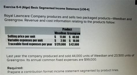 Solved Exercise 6 4 Algo Basic Segmented Income Statement Chegg