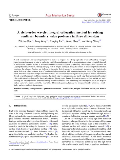 Pdf A Sixth Order Wavelet Integral Collocation Method For Solving Nonlinear Boundary Value