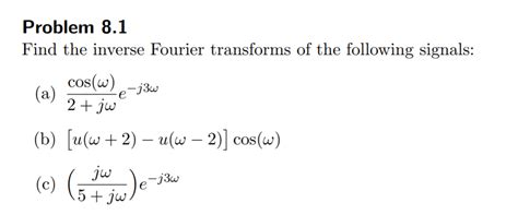 Solved Problem Find The Inverse Fourier Transforms Of Chegg