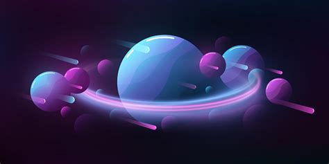 미래 깊은 우주 만화 배경 비행 운석과 행성 빛나는 반지와 행성 표지 또는 브로셔 템플릿 벡터 일러스트레이션 0명에 대한 스톡 벡터 아트 및 기타 이미지 Istock