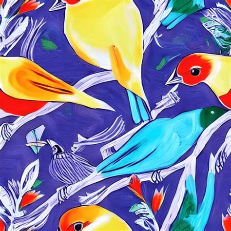 Download Colorful Birds On A Tree Branch Patterns Online Creative Fabrica