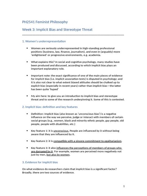 Handout Implicit Bias And Stereotype Threat Pdf Stereotypes Bias