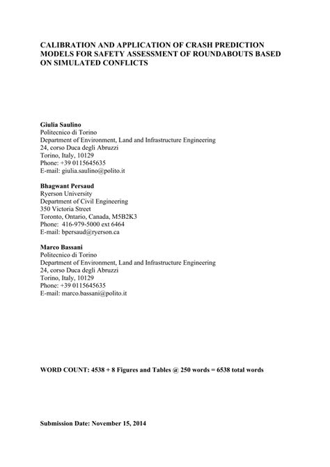 Pdf Calibration And Application Of Crash Prediction Models For Safety Assessment Of