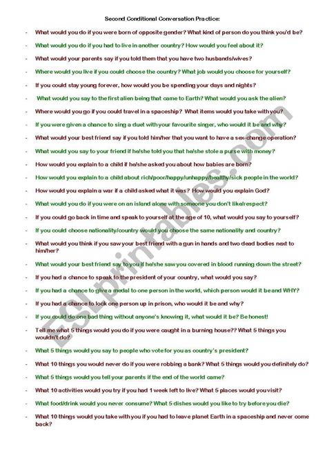Second Conditional Conversation Questions ESL Worksheet By Lana