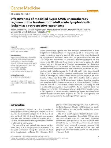 Effectiveness Of Modified Hyper Cvad Chemotherapy Pdf Leukemia Chemotherapy