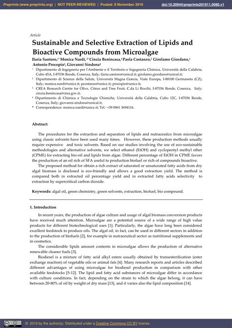 Pdf Sustainable And Selective Extraction Of Lipids And Bioactive