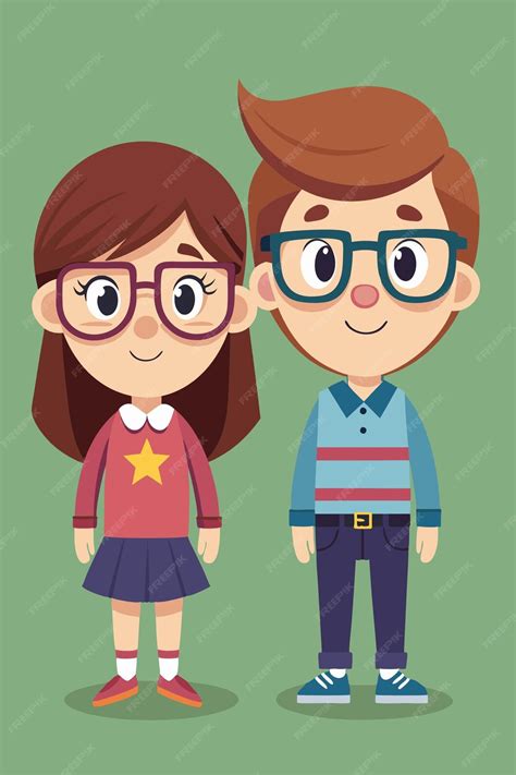 Set Of Nerd Geek Girl Cartoon Characters Wearing Glasses Premium Ai