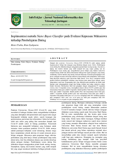 Pdf Implementasi Metode Naive Bayes Classifier Pada Evaluasi Kepuasan