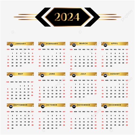 2024년 검정색 및 황금색 기하학적 스타일의 연간 달력 벡터 달력 2024년 달력 연간 달력 Png 일러스트 및 벡터 에 대한 무료 다운로드 Pngtree