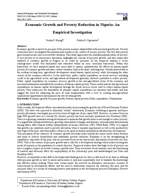 Economic Growth And Poverty Reduction In Nigeria An Empirical