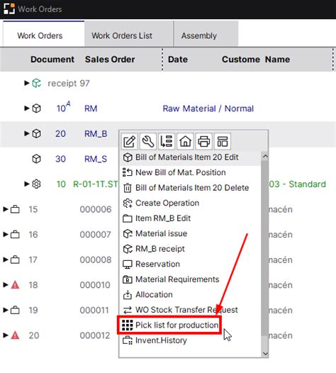 wms picklist for production