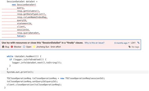 use try with resources or close this sessiondataset in a finally clause · issue 5877