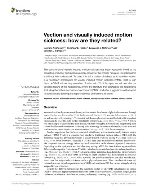 Pdf Vection And Visually Induced Motion Sickness How Are They Related