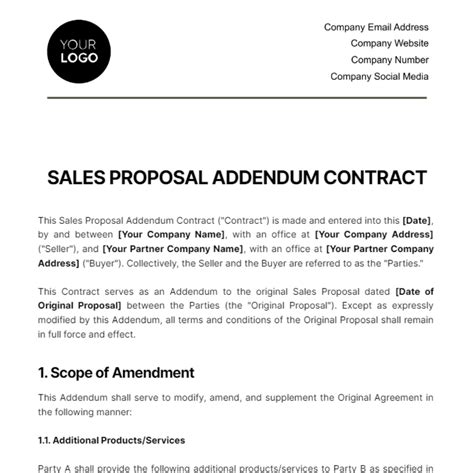 Sales Proposal Addendum Contract Template Edit Online And Download Example